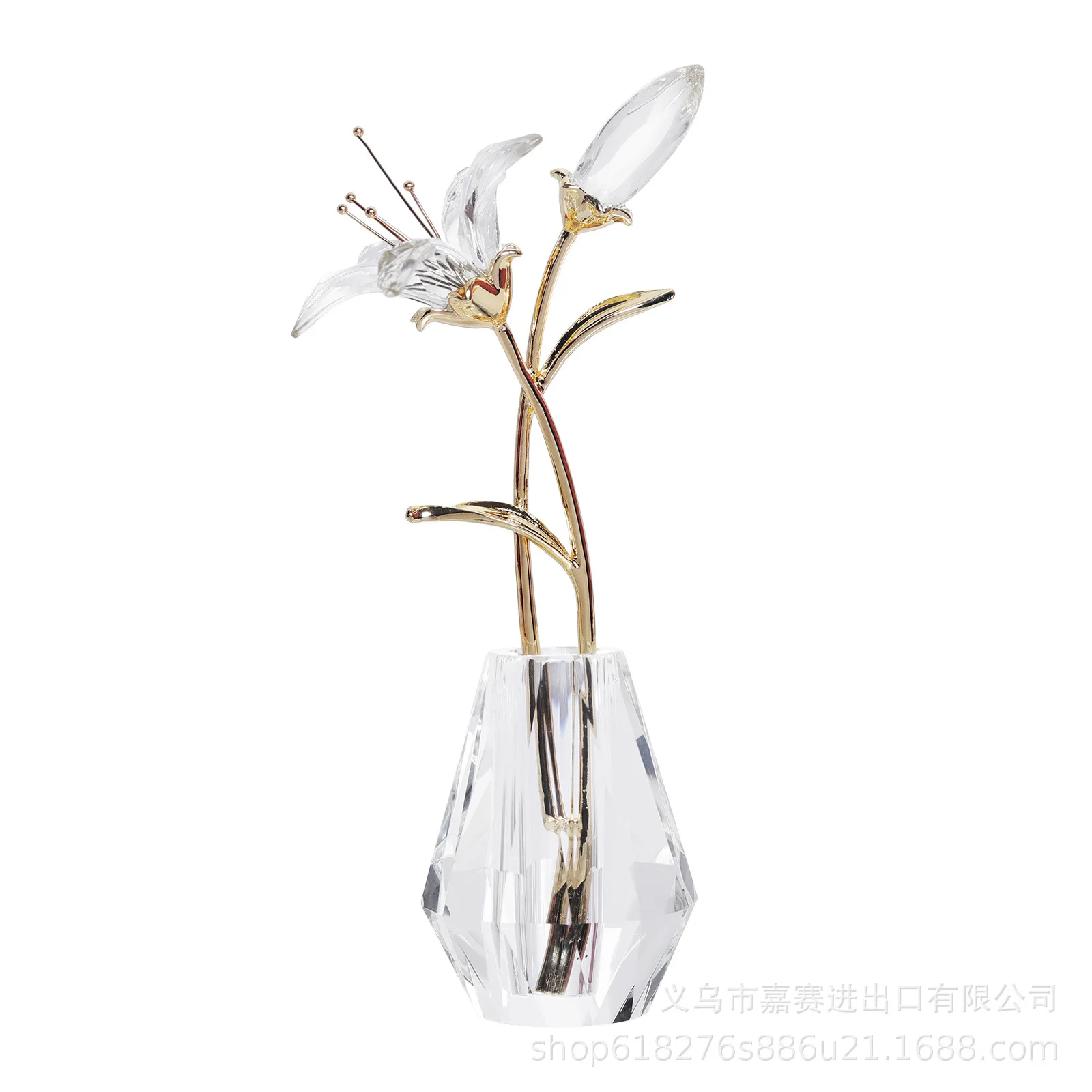 Crystal-Lily-Flower-Figurine-With-Glass-Vase-Handmade-Purple-Lucky ...