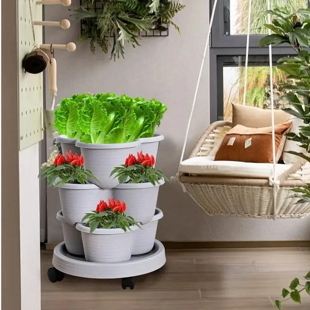 New Vertical Tower Stackable FlowerPot Multi-Layer Plastic Flower Pot ...