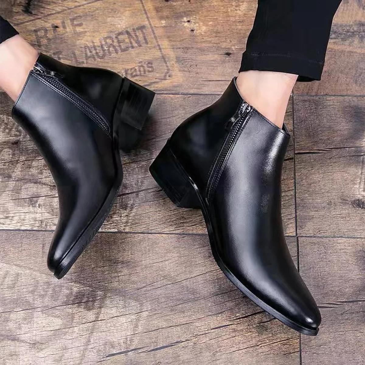 Botas-de-cuero-de-tac-n-alto-con-punta-en-pico-para-hombre-botines ...