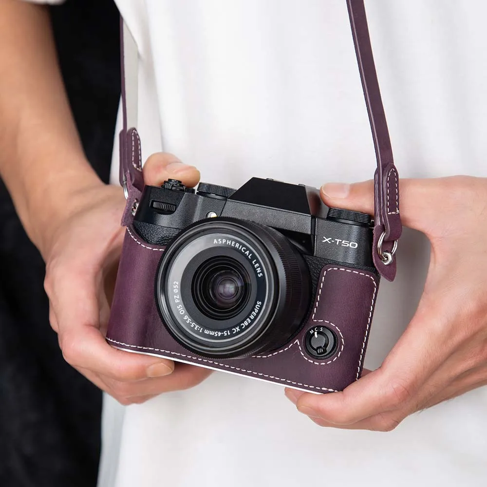 XT50 Vintage Genuine Leather Camera Case X-T50 Half-Wrap Leather Camera Protector for Fujifilm X ...