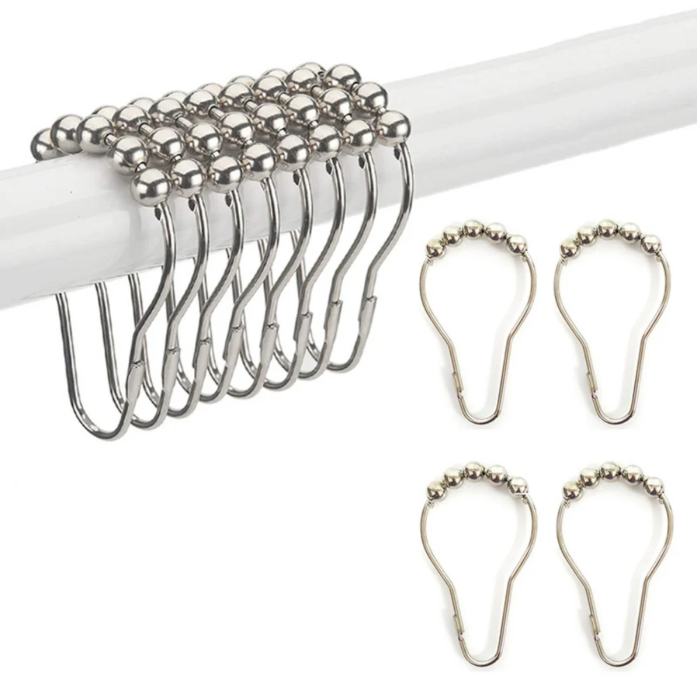 12PCS-Metal-Curtain-Track-Hooks-Rustproof-Bath-Curtain-Rollerball ...