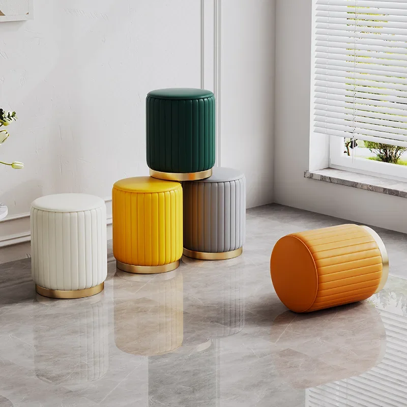 Simple-Vanity-Chair-Dressing-Room-Sofa-Stool-Round-Leather-Seat-Living ...