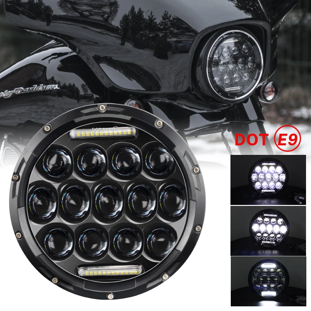 7 inch Motorcycle Round Headlight LED Lights Halo DRL Lamp For Royal ...