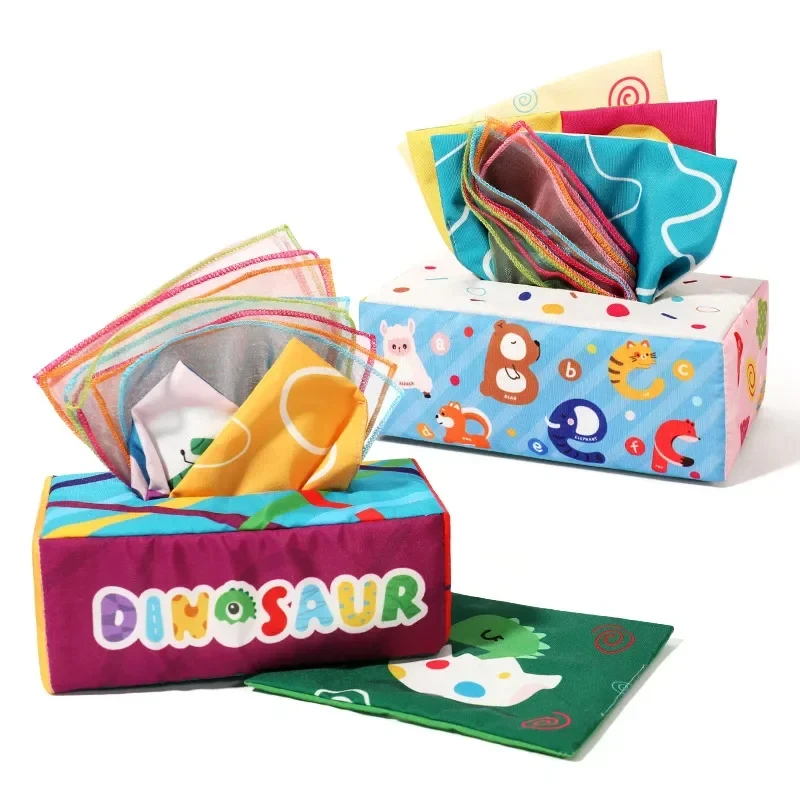 EIBYCIDY Cartoon Baby Tissue Box Montessori Toys Soft Crinkle Paper ...