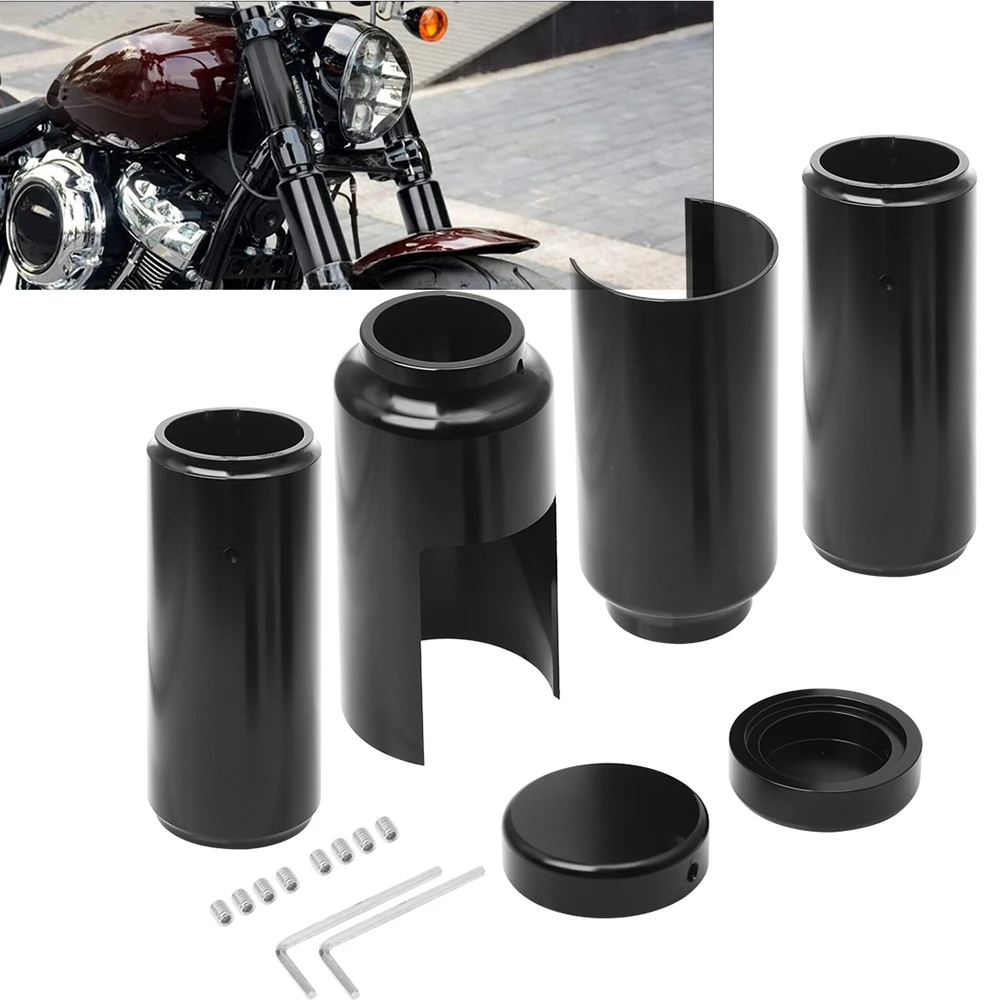 Motorcycle-CNC-Aluminum-Black-Full-Fork-Cover-Fork-Tubes-Caps-Set-For ...