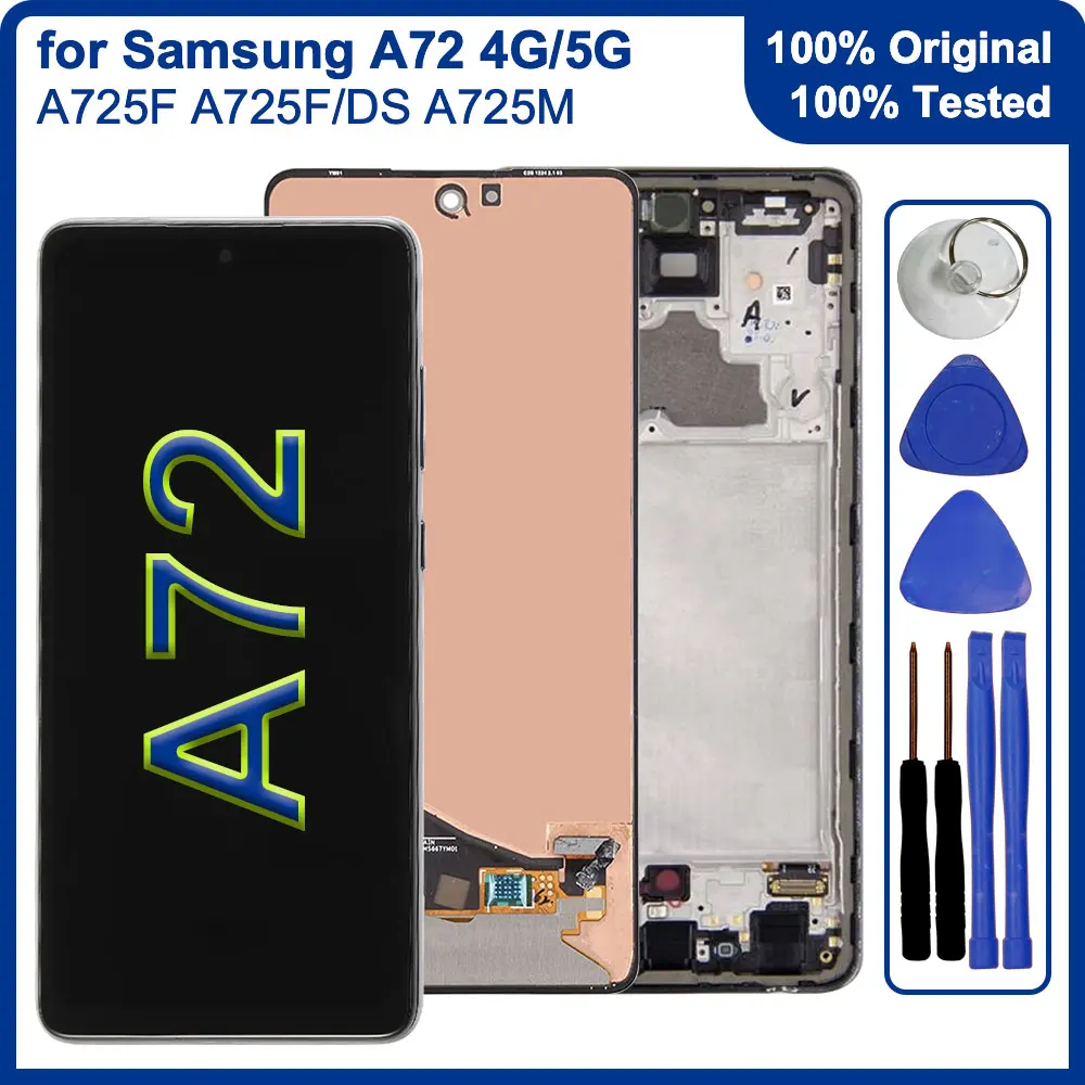 삼성 갤럭시 A72 용 정품 디스플레이, LCD 교체 AMOLED, 4G/5G SM-A725F A725M, 100%