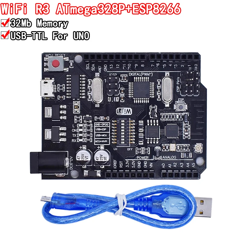 Arduino Uno Nodemcu R3 Wifi Atmega328p Esp8266 Mem Ria 32mb Usb Ttl