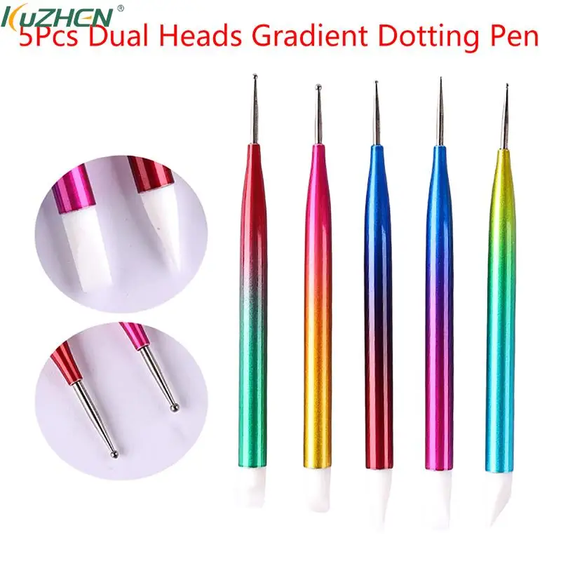 5Pcs 2 Way Nail Art Acrylic Silicone Point Flower Nail Pen Stainless ...