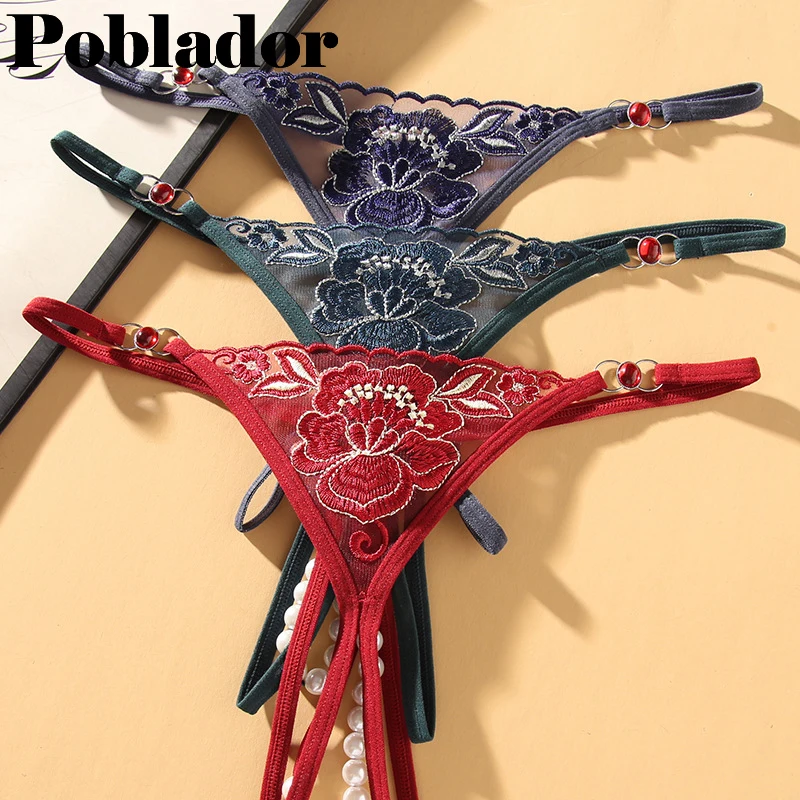 Damen-d-nne-Riemen-H-schen-weibliche-Stickerei-Blume-Unterw-sche-Damen-erotische-Perlen-Dessous ...