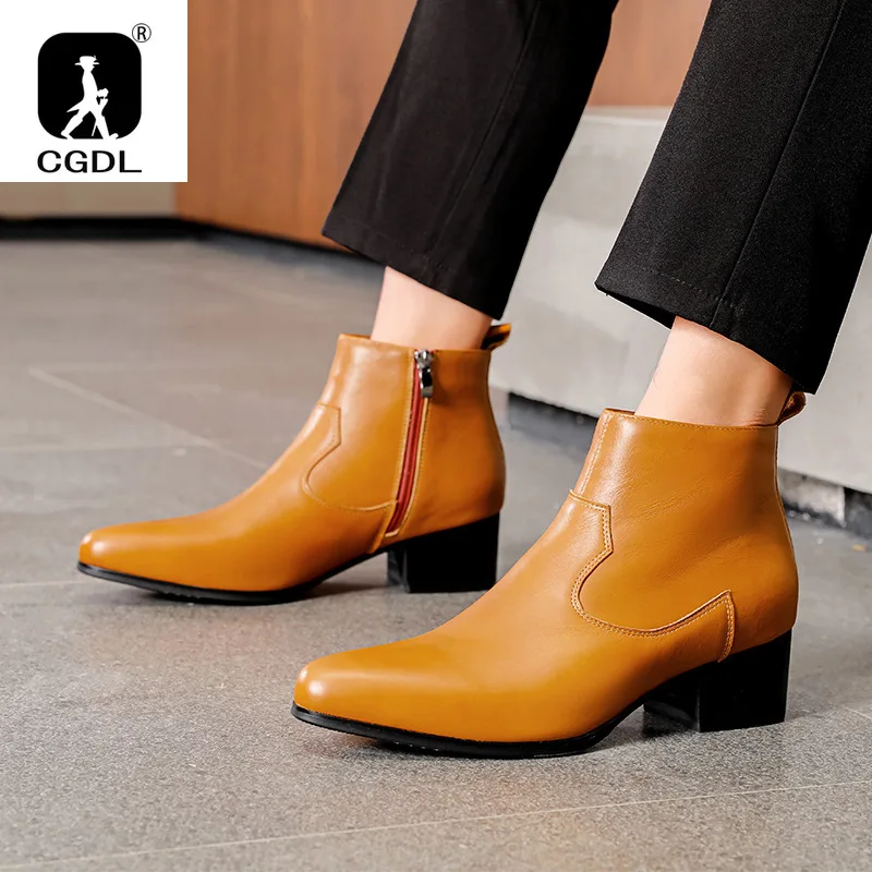 Size 36~44 Men Heightened Shoes Fashion Men High-heeled Boots Genuine ...