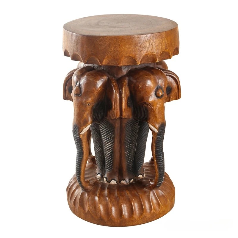 Thailand-Wooden-Elephant-Sculpture-Stool-Wooden-Flower-Stand-Carved ...