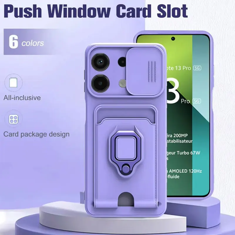 Slide Camera Ring Holder Case For Xiaomi Redmi Note 13 Pro 12 11S 10S ...