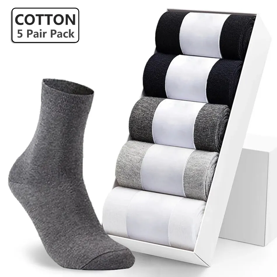 5-Pairs-Pack-Men-s-Business-Socks-Solid-Color-Cotton-Crew-Socks-Quick ...