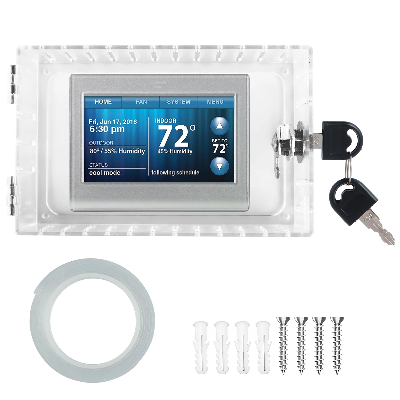 Universal-Thermostat-Lock-Box-with-Key-Clear-Acrylic-Thermostat-Cover ...