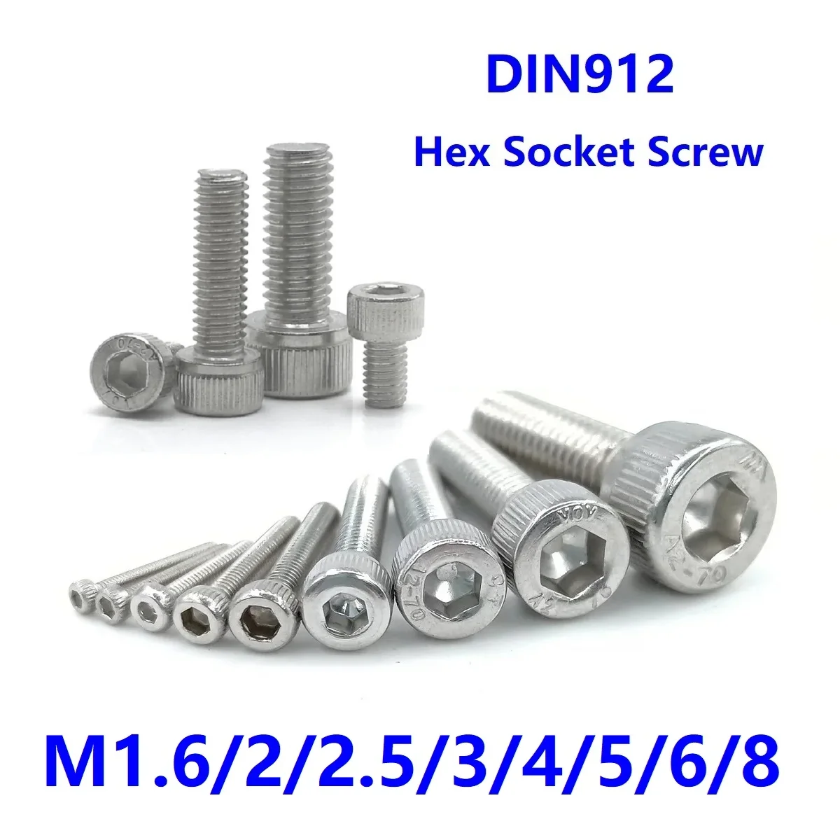 5-50pcs DIN912 M1.4 M1.6 M2 M2.5 M3 M4 M5 M6 M8 304 A2 Stainless Steel Hexagon Hex Socket Head ...