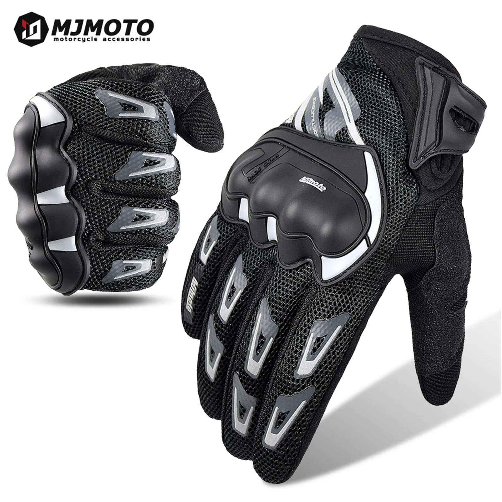 MJMOTO Gray Reflective Summer Gloves for Motorcyclist Breathable ...