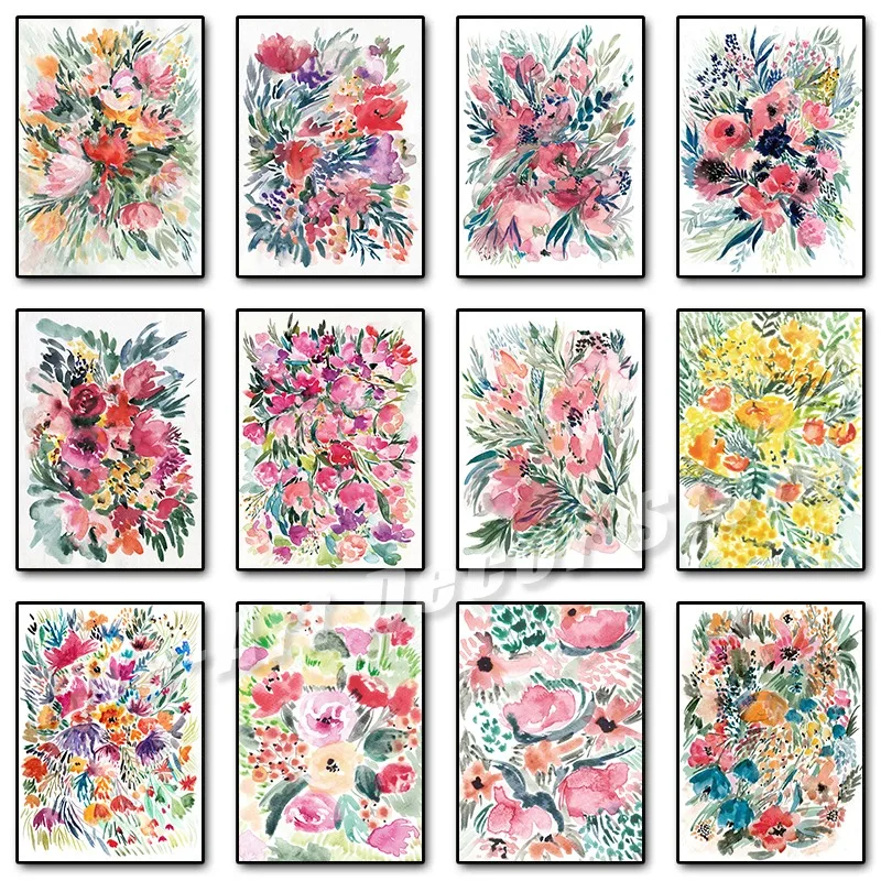 Floral Watercolor Poster Colorful Flowers Botanical Print Canvas ...