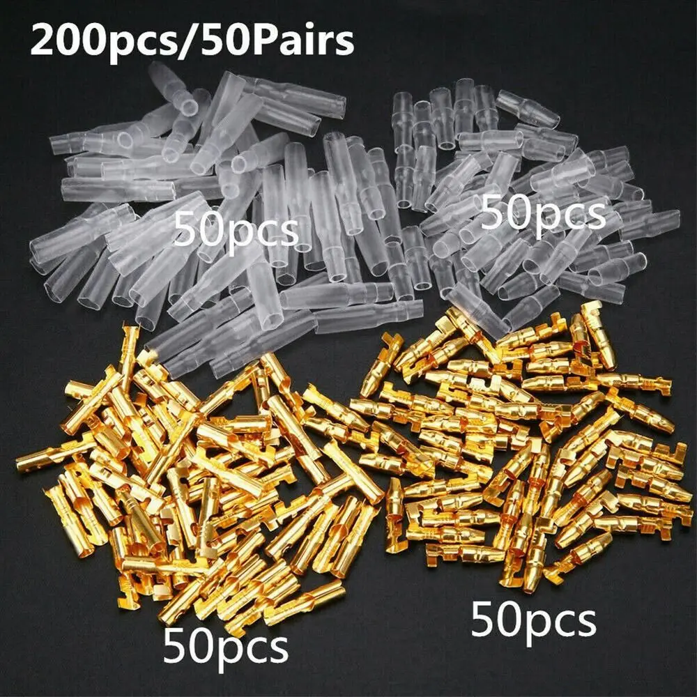 50Sets 4.0mm Female and Male Bullet Terminals Connector Gold Brass Wire ...