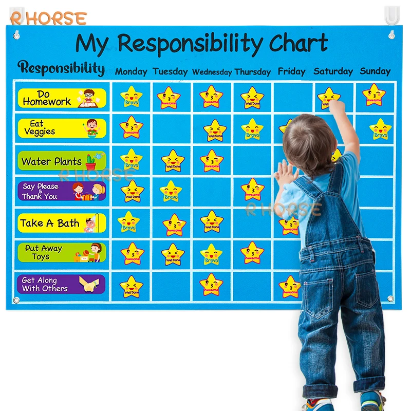 80Pcs My Responsibility Chart Felt Board Chore Chart with Storage Bag ...