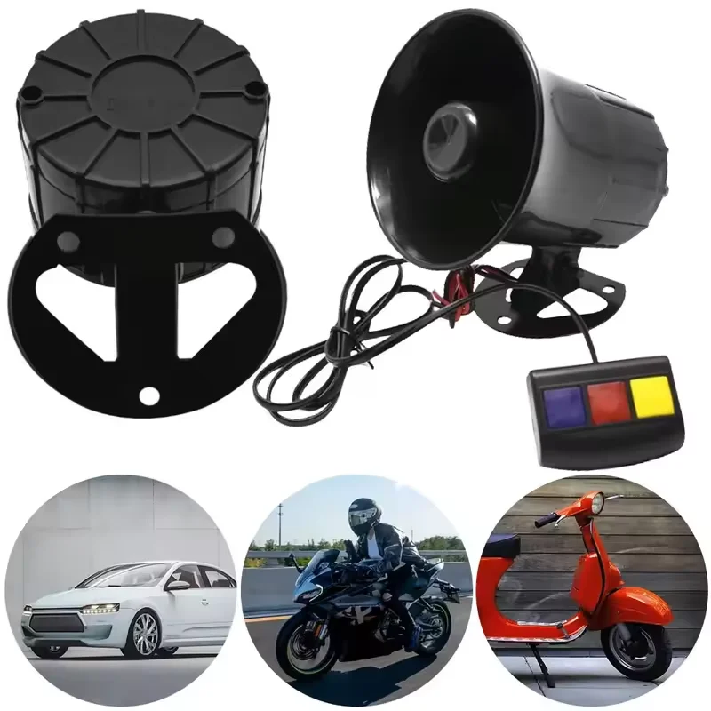 12V 3 Tone Car Horn Motorcycle Megaphone Fire Siren Horn Speaker ...