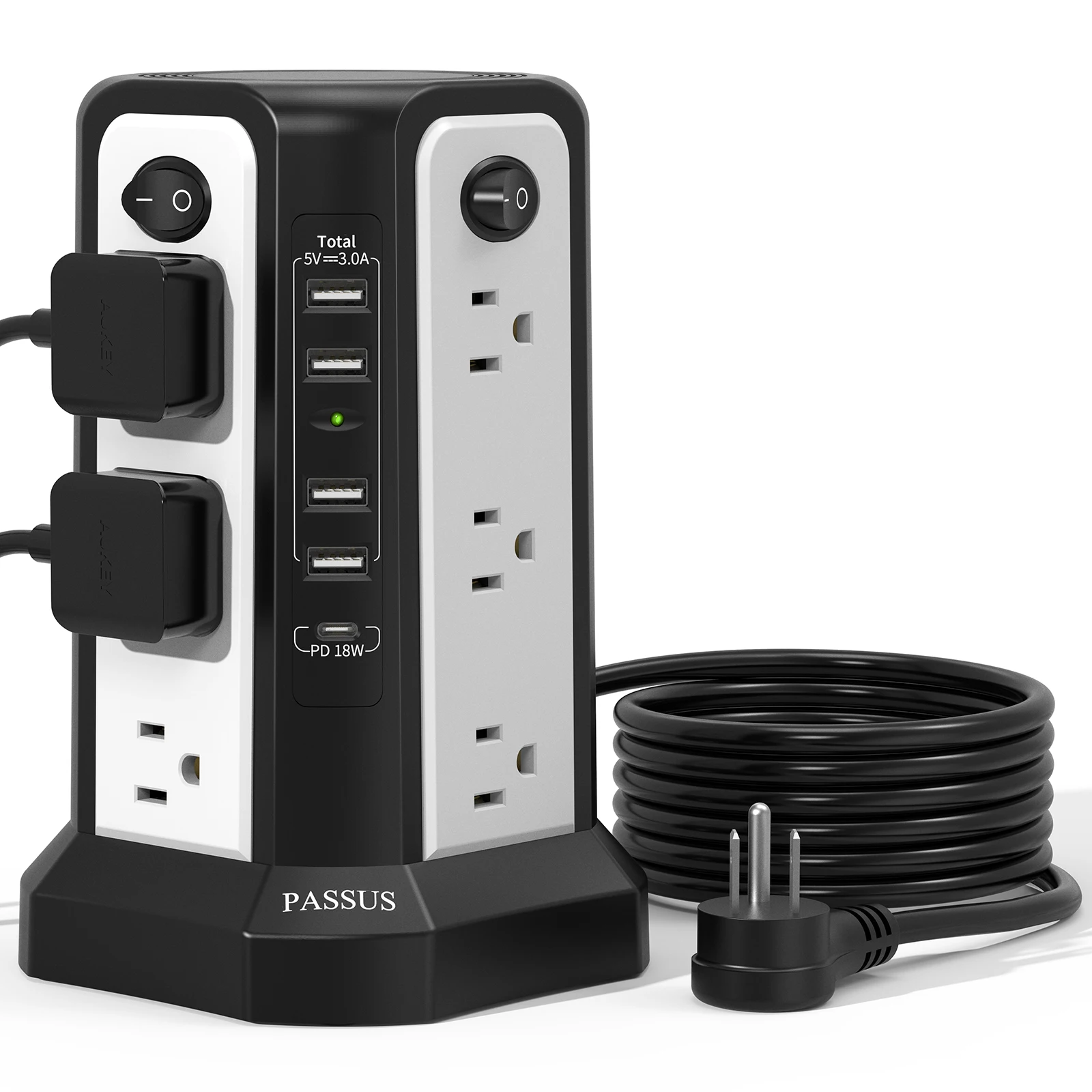 Flat-Plug-10FT-Extension-Cord-with-12-AC-Multiple-Outlets-with-USB-C ...