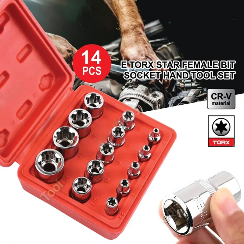 4-5-14pcs-E-Torx-Star-Socket-Driver-Hand-Tool-Set-CRV-Tools-Kit-Female ...