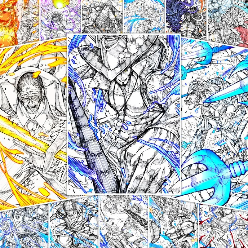30pcs-One-Piece-Character-Line-Drawing-Anime-Copy-Card-Student-Sketch ...