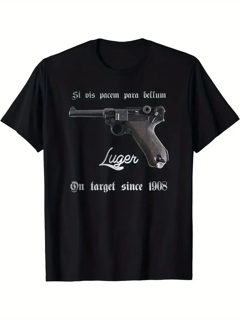 T-shirt da uomo Vintage Vintage Mauser P08 9mm Luger Si Vis Pacem Para ...
