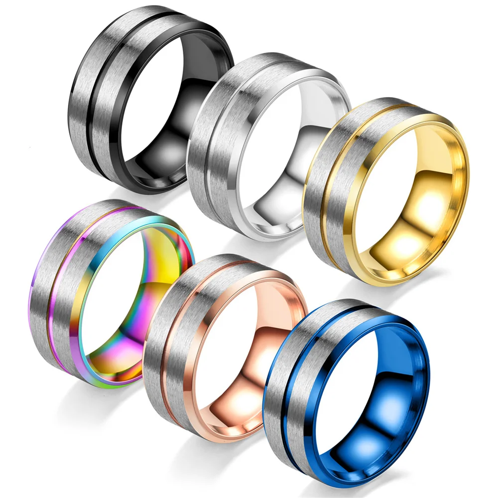 8mm Men Rings Stainless Steel Fashion Jewelry Engagement Wedding ...