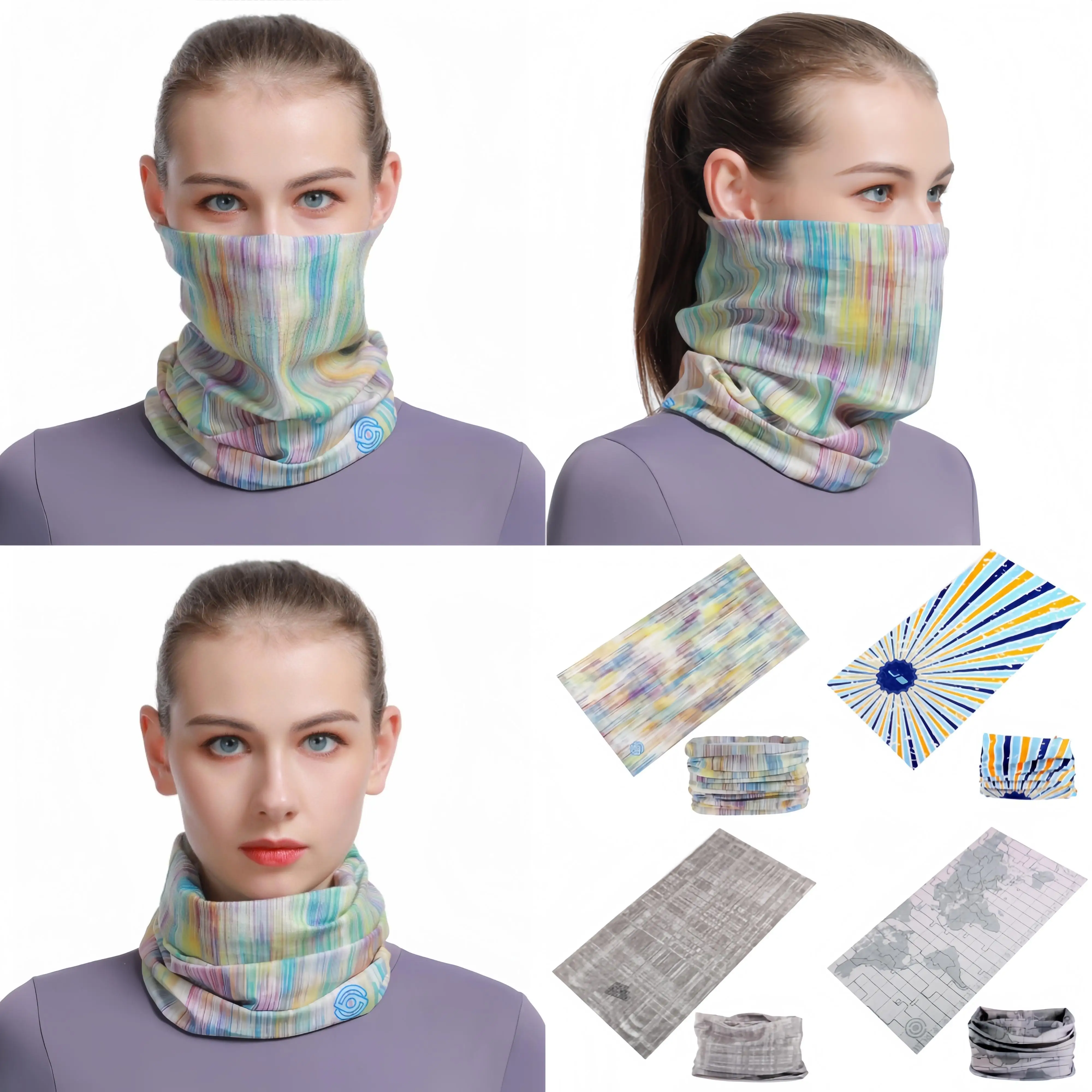 Multifunctional Seamless Cycling Headbands For Women Men Stripe Face ...