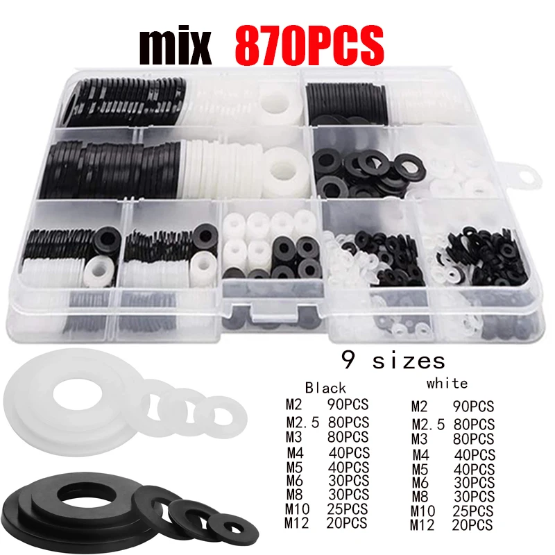 In-Box-870-700pcs-Washer-Nylon-Flat-Washers-Flat-Assortment-Kit-Metric ...