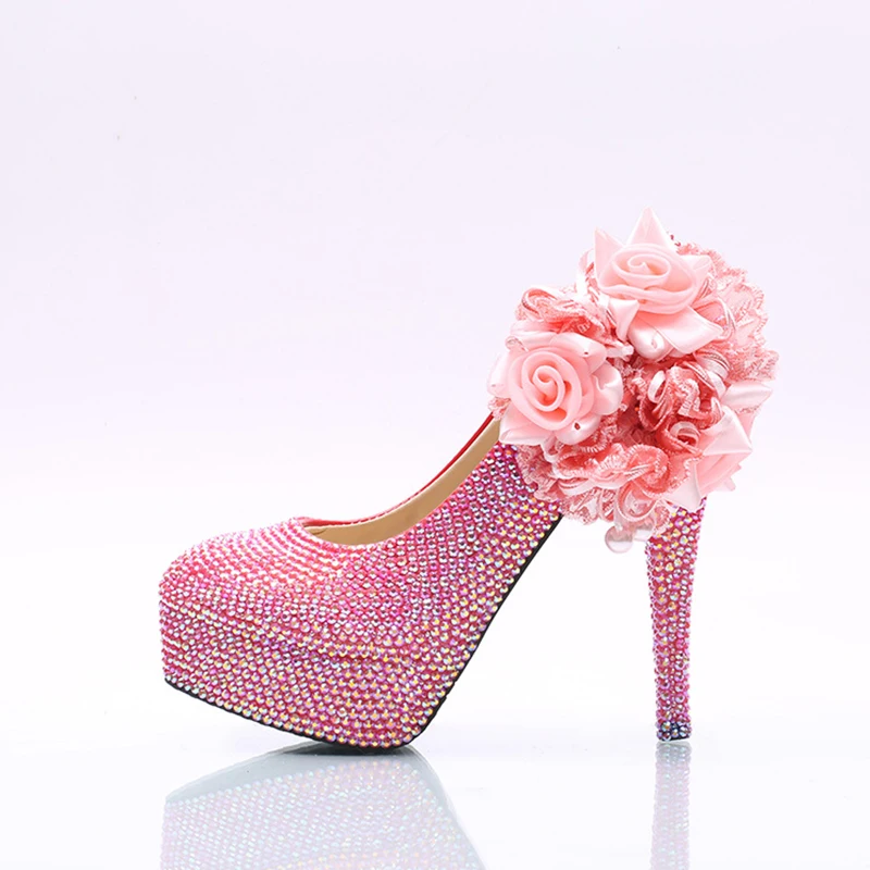 New Arrived Gorgeous Women Dress High Heel Pink AB Color Flower Crystal ...