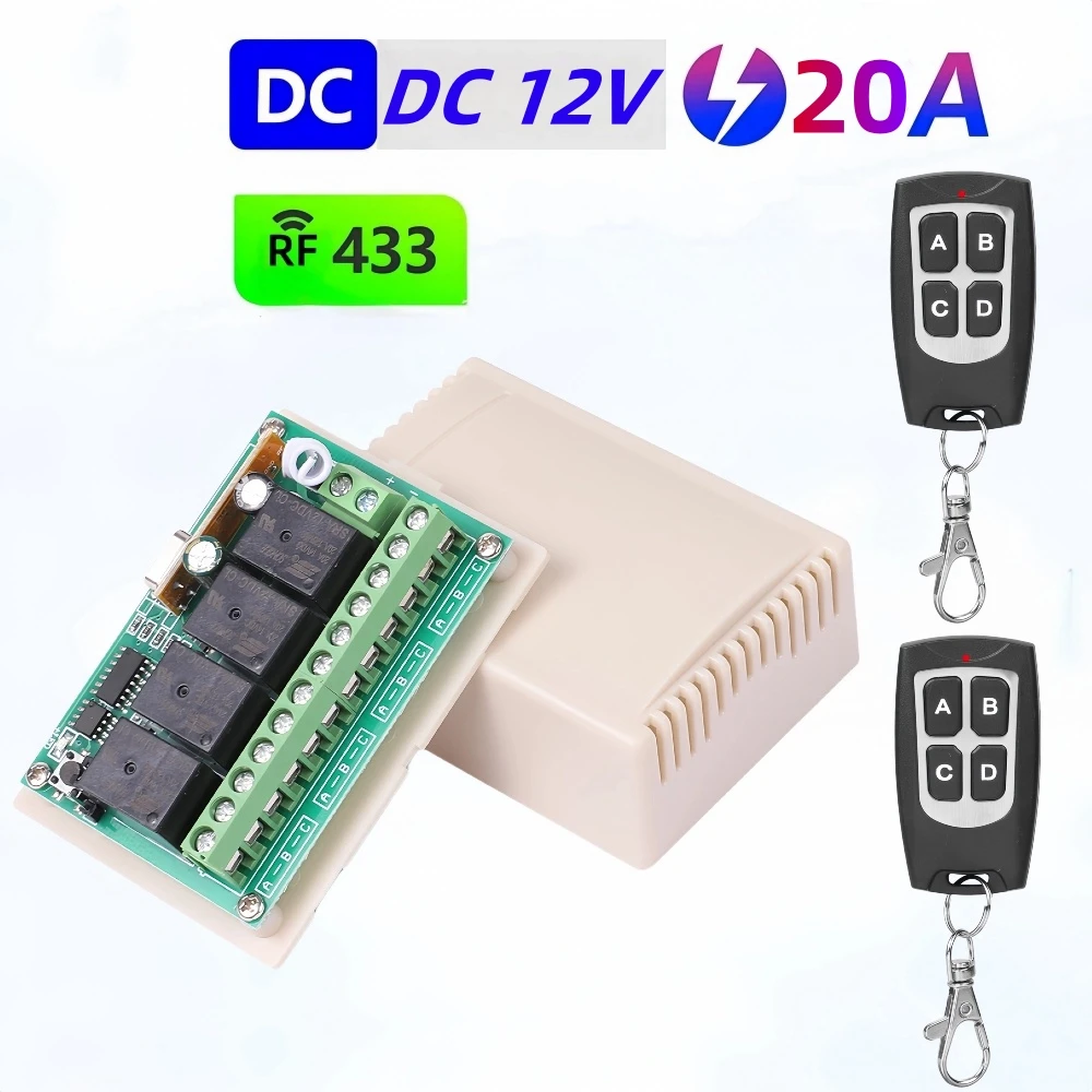 DC-12V-433Mhz-RF-Wireless-Remote-Control-Switch-Relay-30A-4CH ...