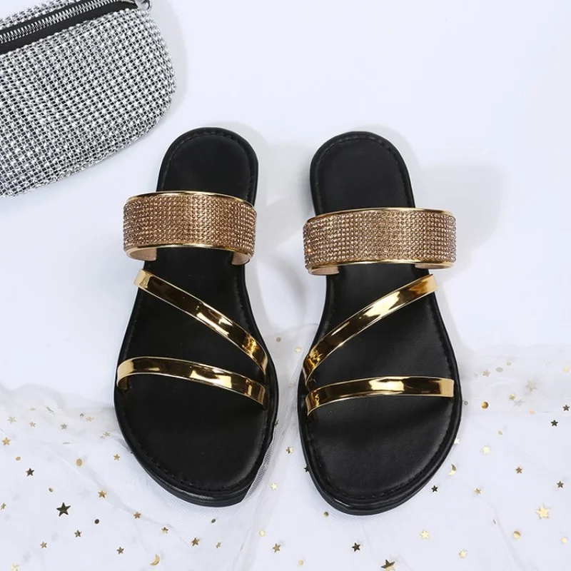 Summer-Sandals-for-Women-Flat-Sandal-Sparkle-Rhinestone-Slide-Trendy ...