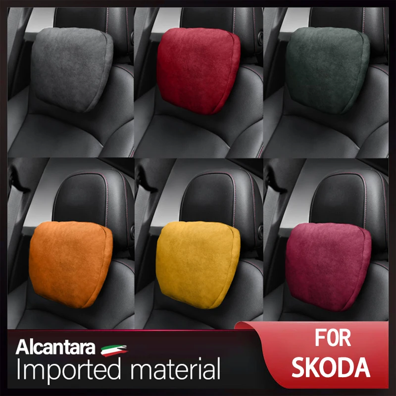 For-SKODA-Alcnatara-Suede-Car-Headrest-Neck-Support-Seat-Soft-Universal ...