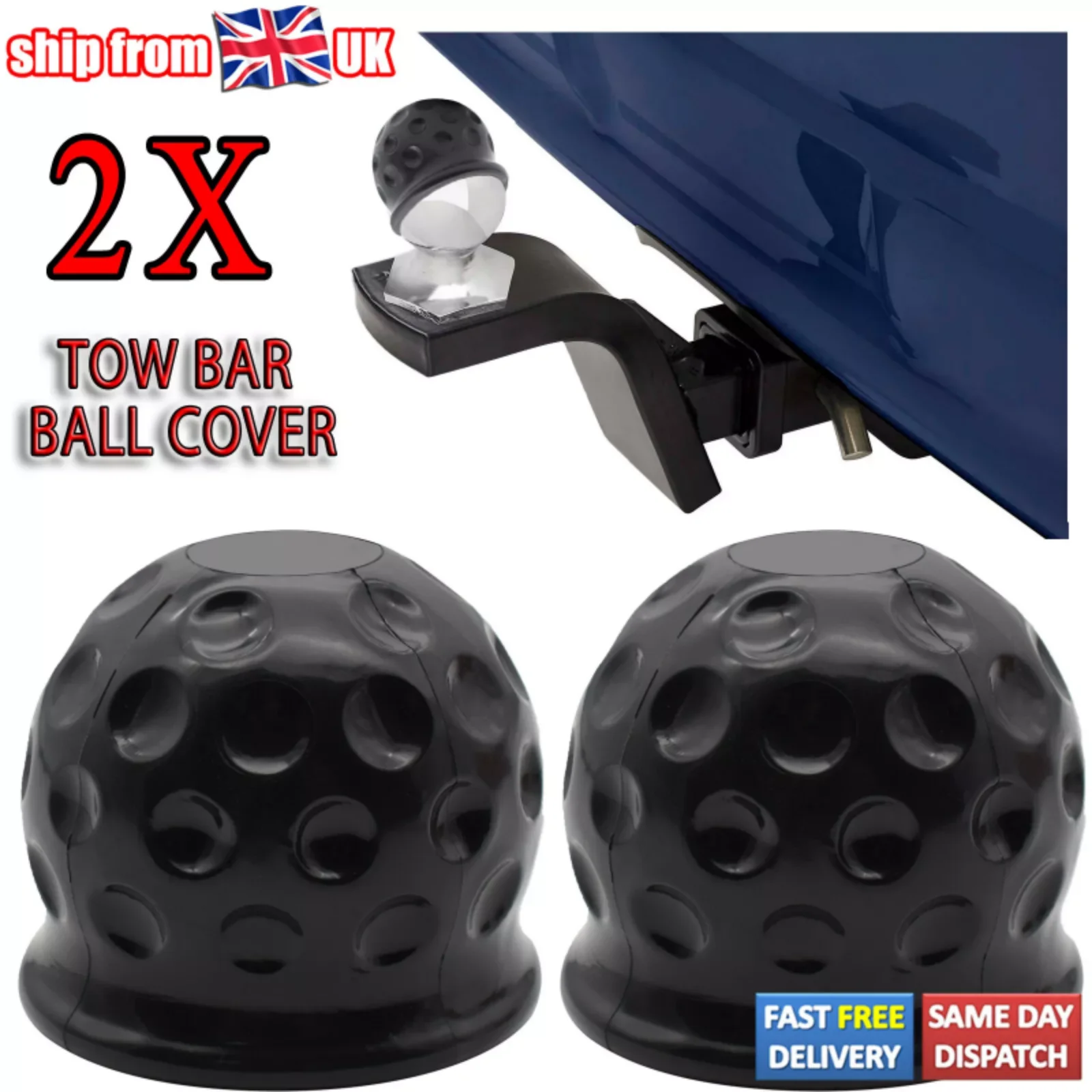 2PC 50MM Tow Bar Ball Cover Universal Cap Rubber Protector Trailer Ball ...