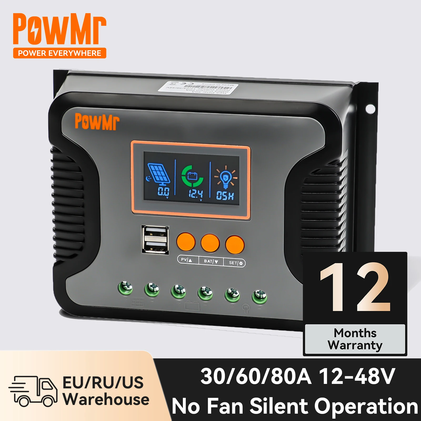PowMr-controlador-de-carga-Solar-PWM-30A-60A-80A-12V-24V-36V-48V-bater ...