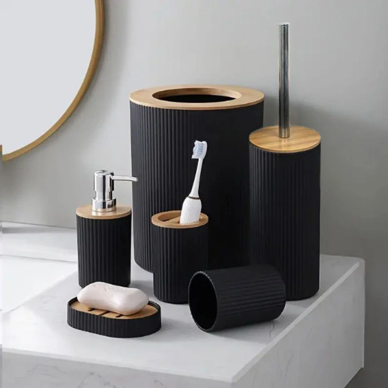 Plastic Bathroom Set Luxury 6-Piece Bathroom Accessories Trash Can ...