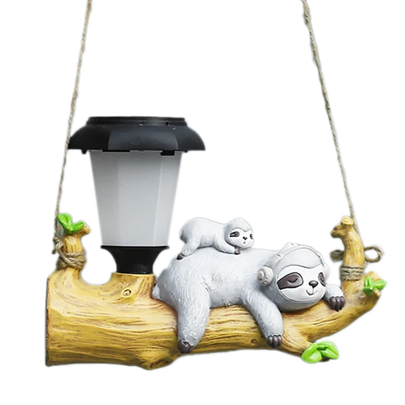 LED Solar Lamp Squirrel Sloth Hanging Lamp Garden Resin Statues Outdoor ...