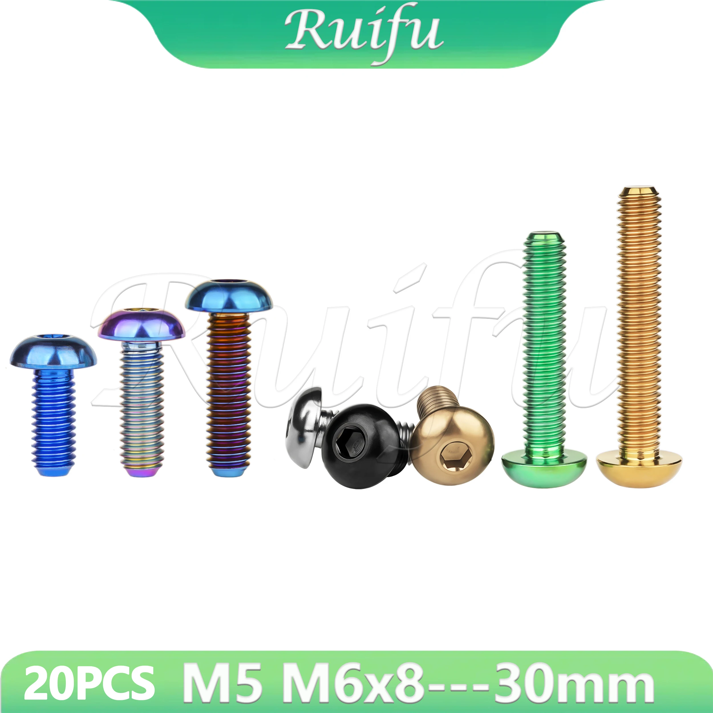 Ruifu Titanium Bolt 20PCS M5 M6X8--30mmButton Hex Allen Head Screw for ...