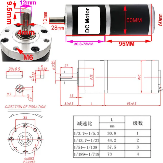 12v Gear Motor RWRAPS 12V/24V DC Planetary Gear Motor - 43RPM High ...
