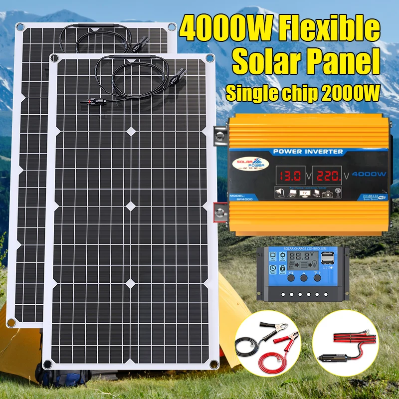 4000W-Solar-Energy-System-110V-220V-2000W-Solar-Panel-Inverter-Glass ...