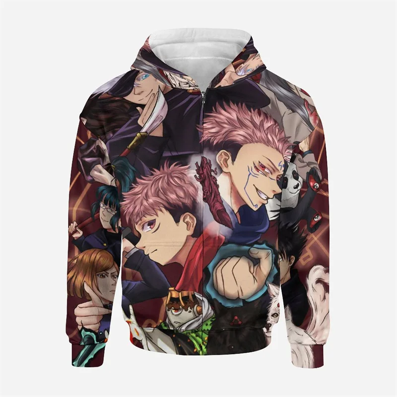 JJK Jujutsu Kaisen Gojo Satoru Print Anime Jacket Zip Hoodie Men Boys ...