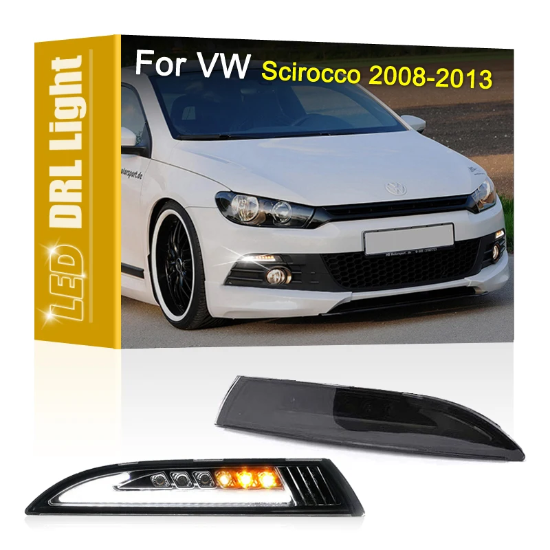 2Pcs-Smoked-Lens-White-LED-DRL-Running-Position-Light-Amber-Turn-Signal ...