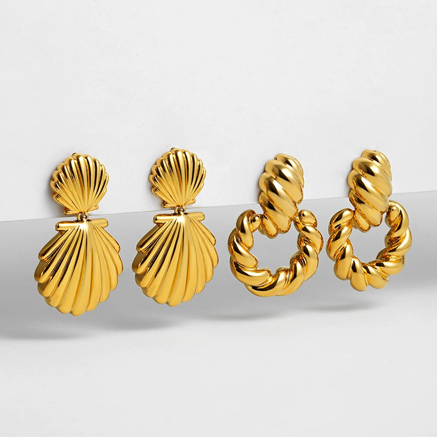 Fashion Gold Plated Shell Earrings for Women Geometric Circle Twisted ...