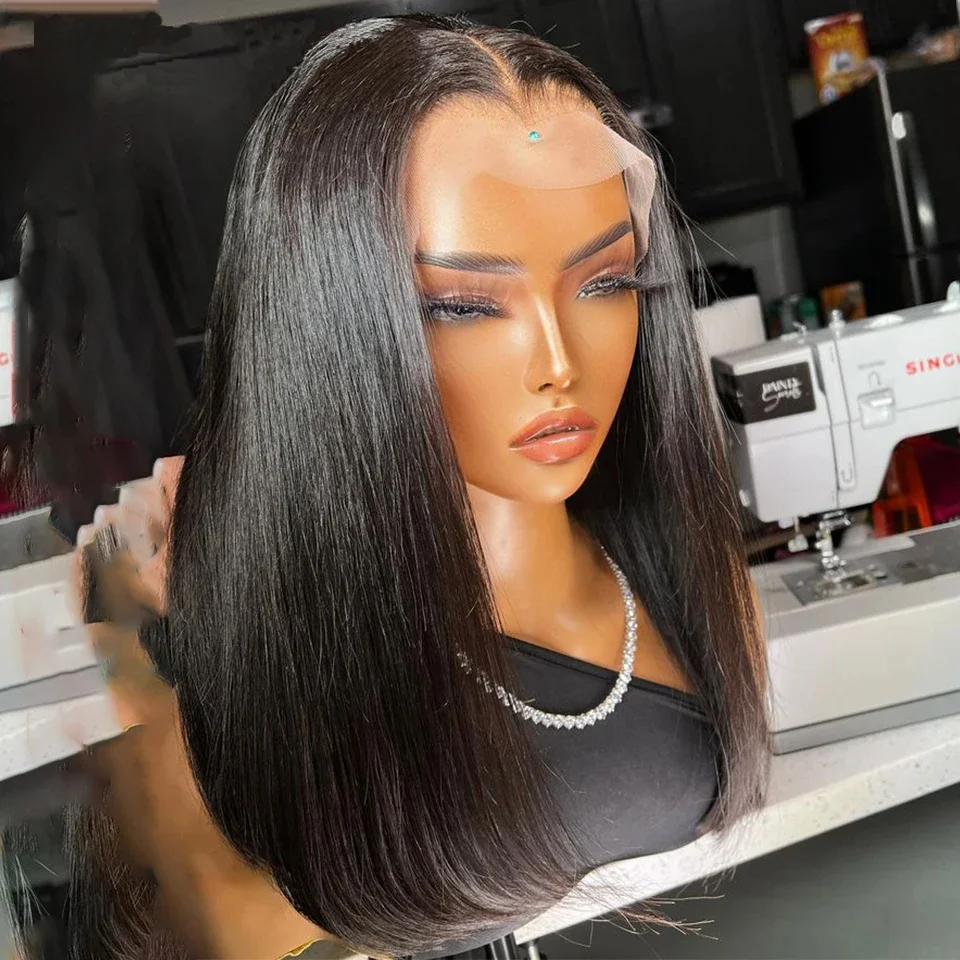 Short Bob Lace Front Human Hair Wigs 200% Density Brazilian Straight ...