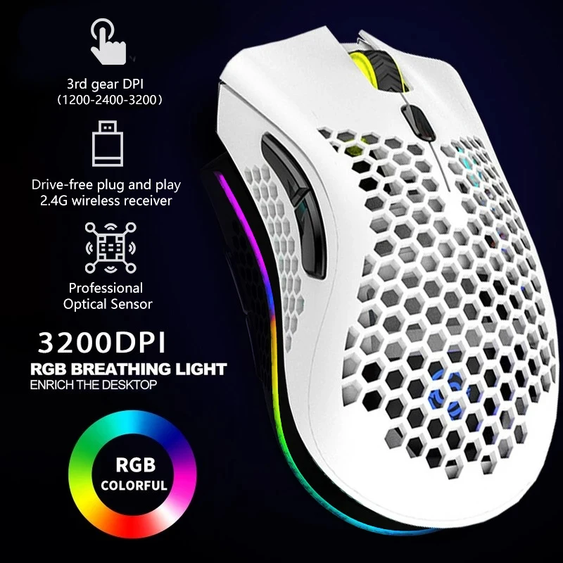 2-4G-Wireless-Mouse-RGB-Light-Honeycomb-Gaming-Mouse-Rechargeable-USB ...