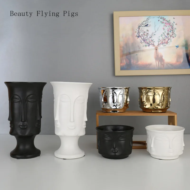 Nordic Faceted face Ceramic flower pot Matte matte Gold Silver Creative ...