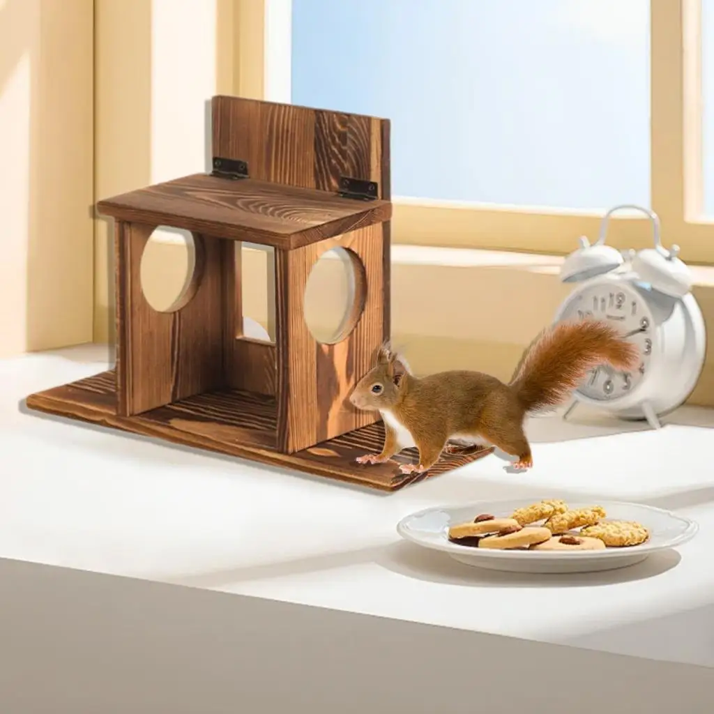 Wooden Squirrel Feeder Large Capacity Squirrel Feeder Box Hanging ...
