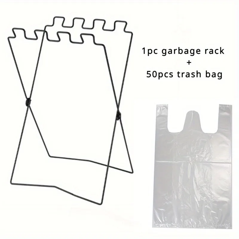 Portable-Trash-Bag-Holder-with-50-Bags-Foldable-Wire-Frame-Rack-for ...